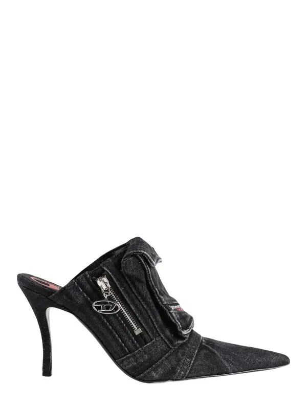 DIESEL® Pointed-toe Denim Mules - Black