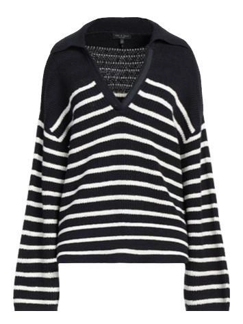 Rag & Bone Striped Long Sleeve V-neck Knit Sweater - Black
