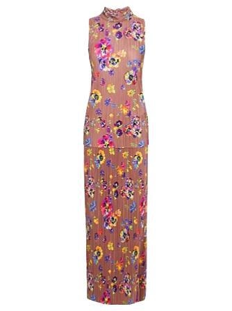 MAXCO. Sleeveless Floral-print Pleated Satin Set - Brown