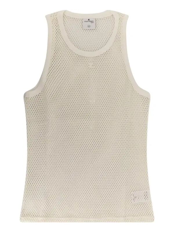 COURREGES Courrèges Logo Embroidered Straight Hem Mesh Top - Nude
