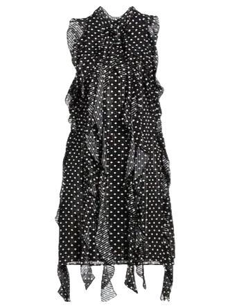 Burberry Polka Dot High Neck Ruffled Metallic Trim Dress - Black