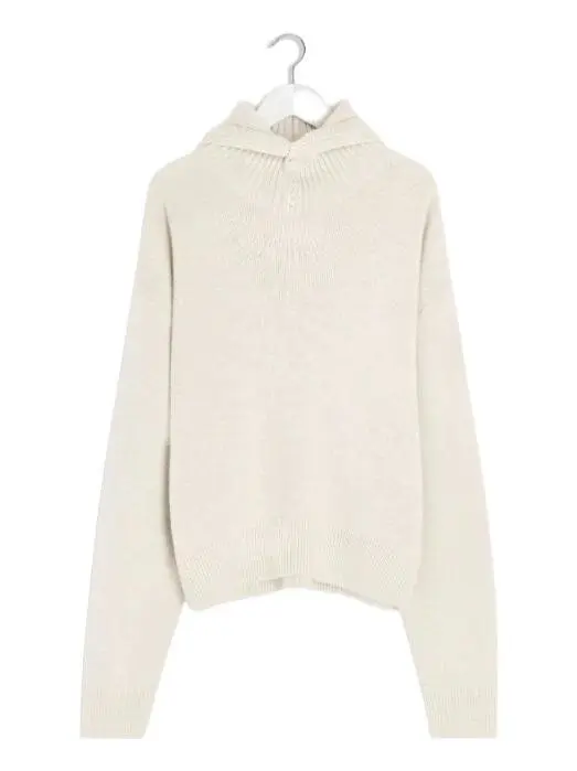 LEMAIRE Long-sleeved Knitted Hoodie - Light Cream
