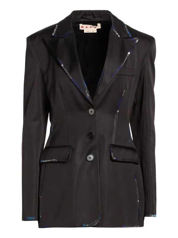 Marni Double-breasted Blazer With Appliqués - Black