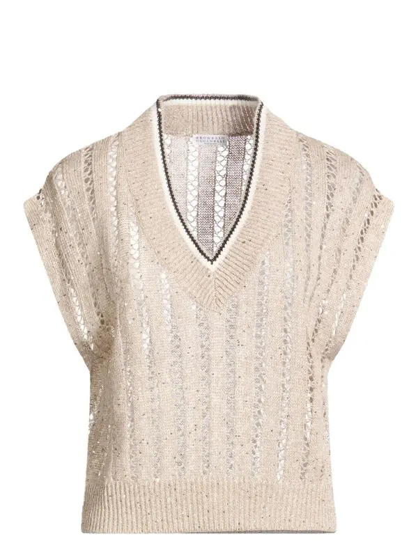 Brunello Cucinelli V-neck Sleeveless Knit Top - Nude