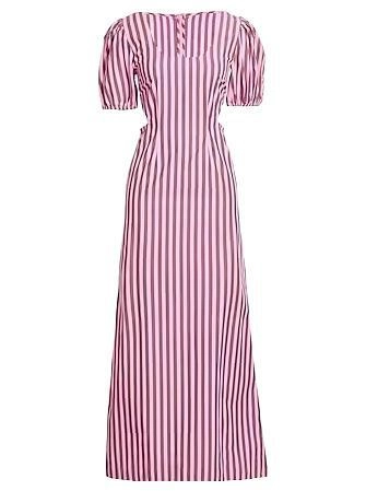 GANNI Striped Short Sleeve Crewneck Flared Dress - Pink