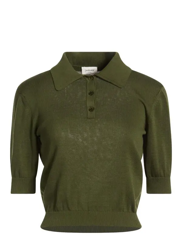 Saint Laurent Short-sleeved Knit Polo - Green