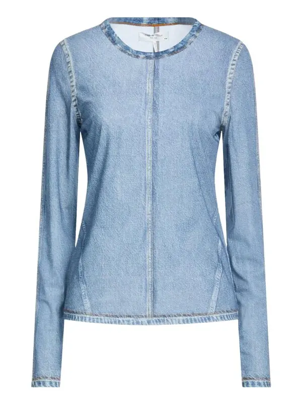 Rag & Bone Long-sleeve Mesh Top With Denim Effect - Blue