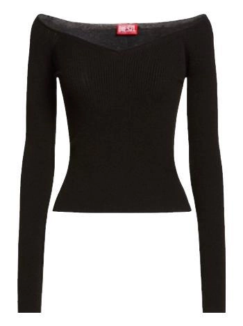 DIESEL® Ribbed-knit V-neck Long Sleeve Sweater - Black