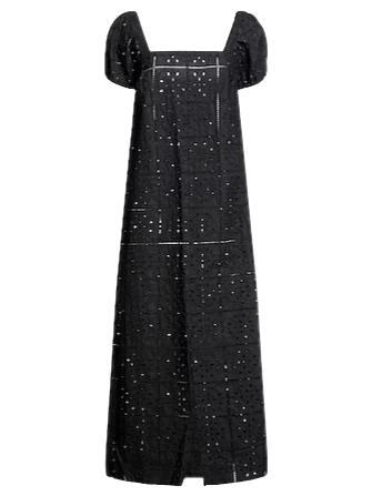 GANNI Short Sleeve Square Neck Lace Dress - Black