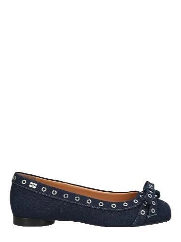 GANNI Ballet Flats With Bow Detailing And Studs - Black