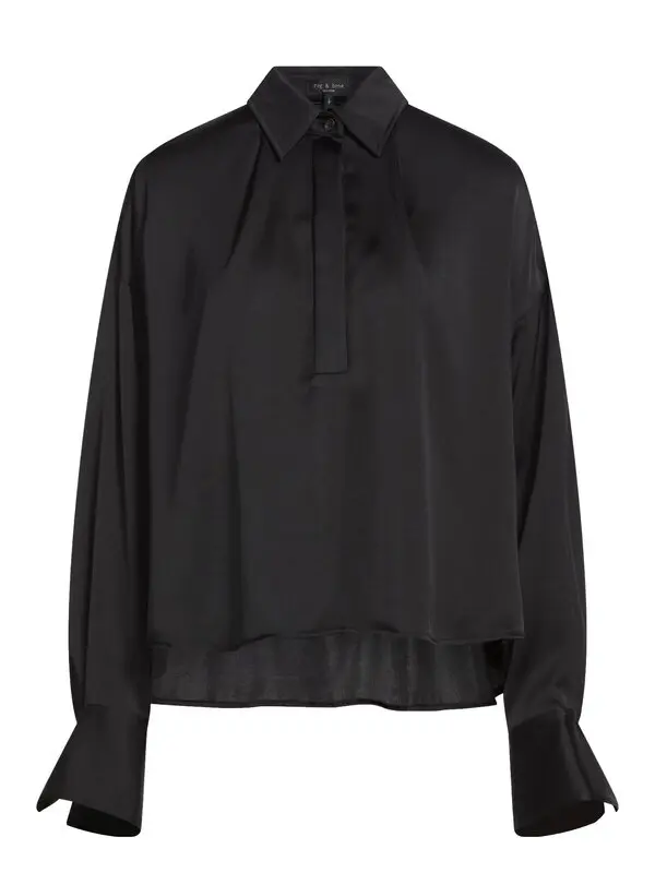 Rag & Bone Satin Long Sleeve Blouse - Black