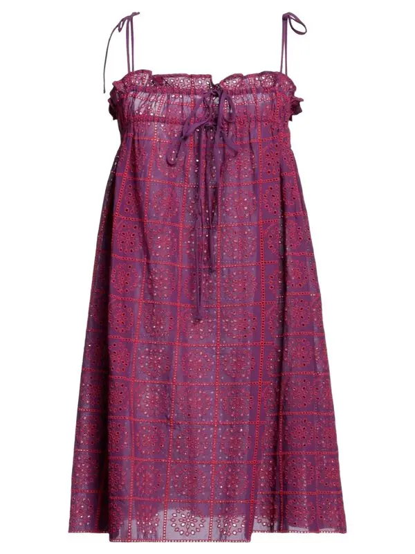 GANNI Strappy Dress With Eyelet Pattern - Red