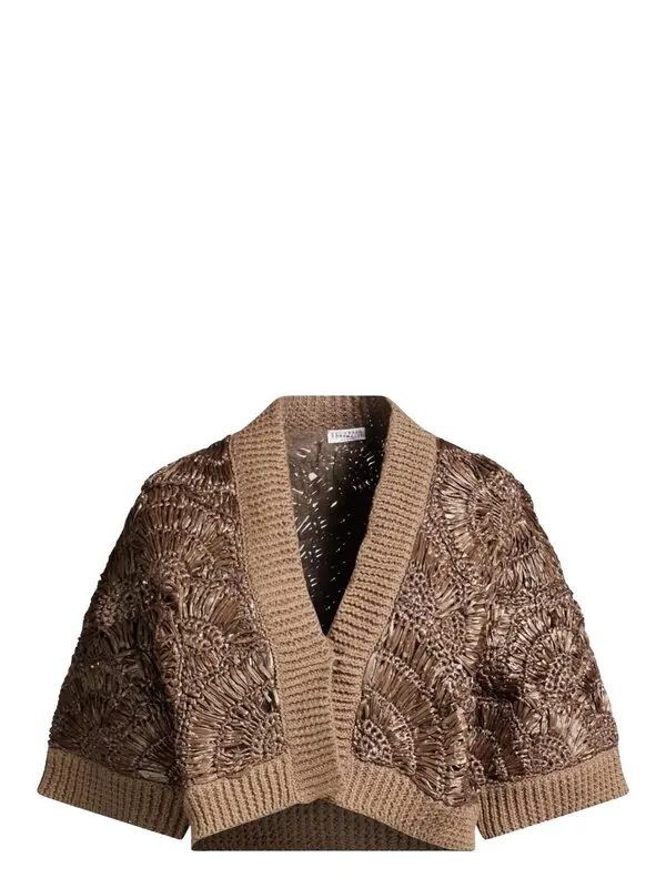 Brunello Cucinelli Short Sleeve Sequined Button-down - Brown