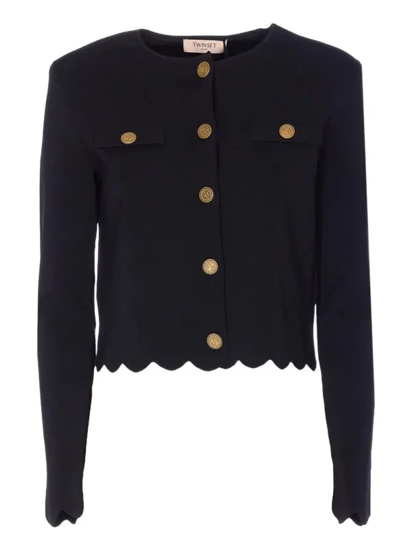 TWINSET Crocheted Buttoned Crewneck Jacket - Black