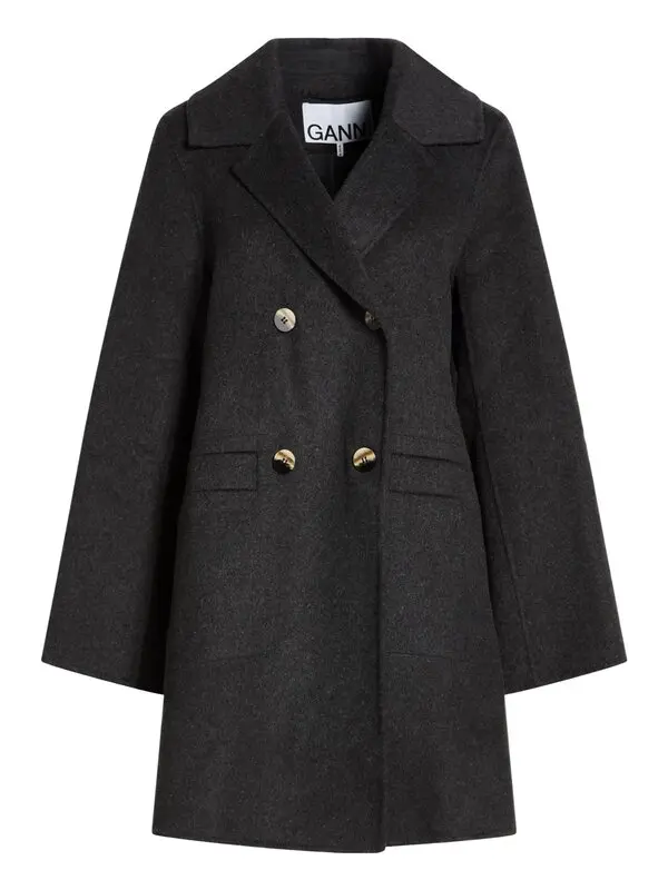 GANNI Classic Double-breasted Overcoat - Black