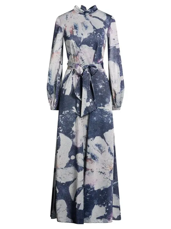 MAXCO. Max&co. Floral Metallic Jersey Bell Sleeve Dress - Gray