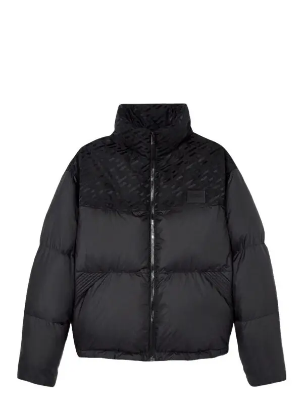 Versace Logo Patch Zip-up Padded Jacket - Black