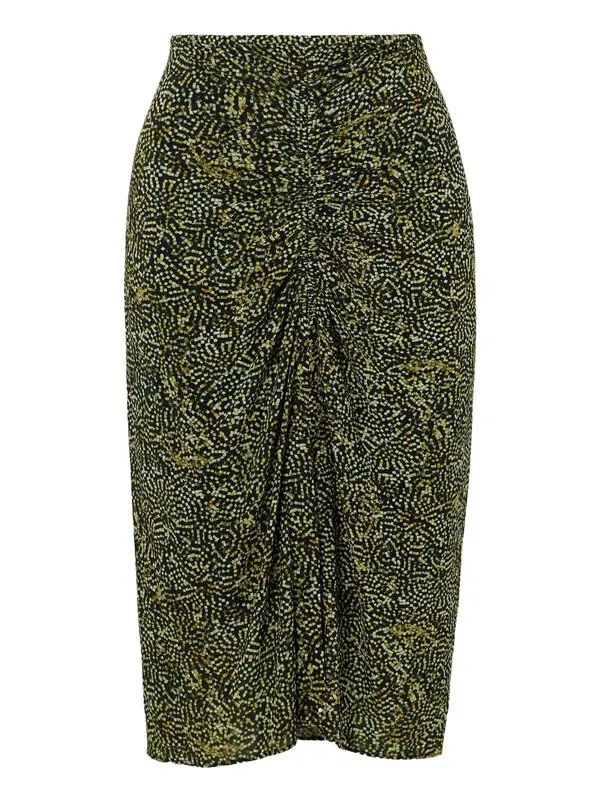 Isabel Marant Étoile Ruched-front Midi Skirt With Geometric Print - Black