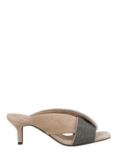 Brunello Cucinelli Embellished Suede Stiletto Heel Sandals - Nude
