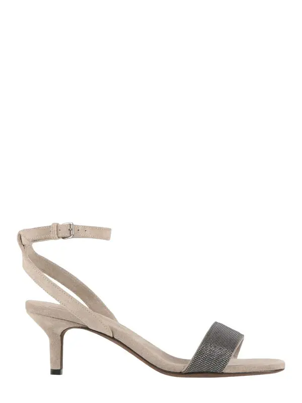 Brunello Cucinelli Embellished Two-tone Slingback Sandals - Grey
