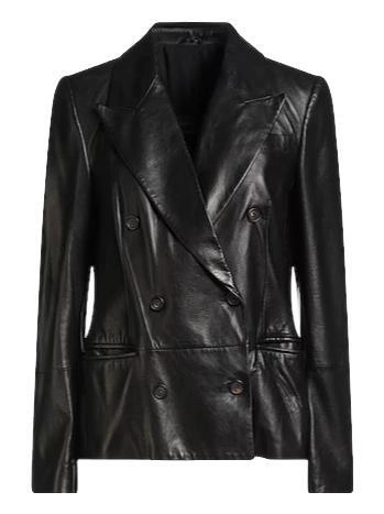 Brunello Cucinelli Double-breasted Leather Suit Jacket - Black