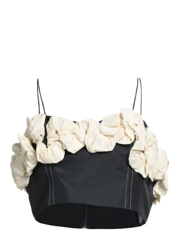 GANNI Floral Appliqué Suspender Belt - Black