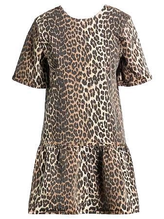 GANNI Leopard Print Flared Denim Dress - Multicolor