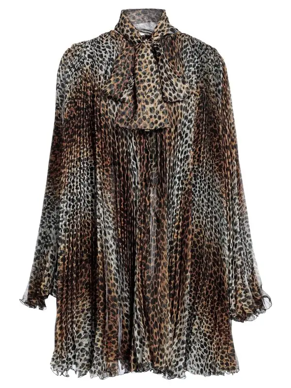Dolce & Gabbana Leopard-print Chiffon Flared Dress - Black