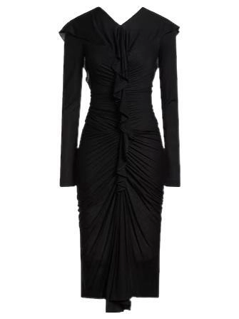 Burberry V-neck Midi Dress With Ruffled Jacquard And Zipper - Black