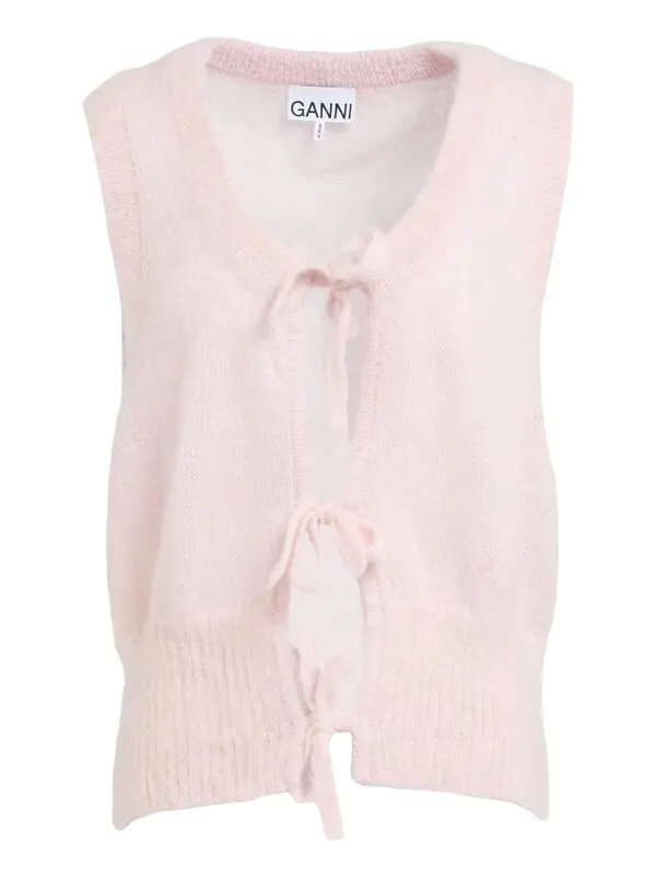 GANNI Sleeveless Tie-up Knit Vest With Embroidered Logo - Pink