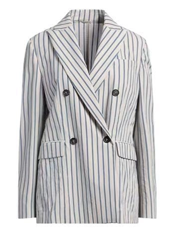 Brunello Cucinelli Double-breasted Striped Suit Jacket - Gray