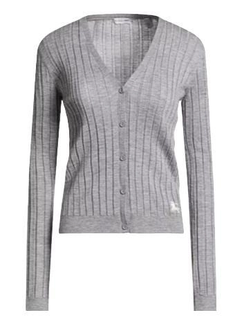 Burberry Ribbed V-neck Cardigan With Brand Label - Gray