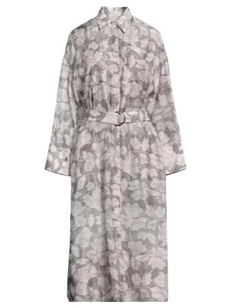 Brunello Cucinelli Printed Long Sleeve Shirt Dress - Gray