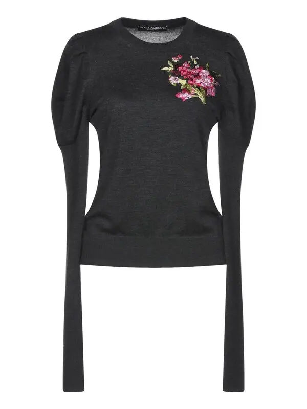 Dolce & Gabbana Wool Embroidered Knit Sweater - Black