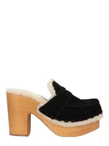 Chloé Half-covered Cotton Slippers With Chunky Heel - Black