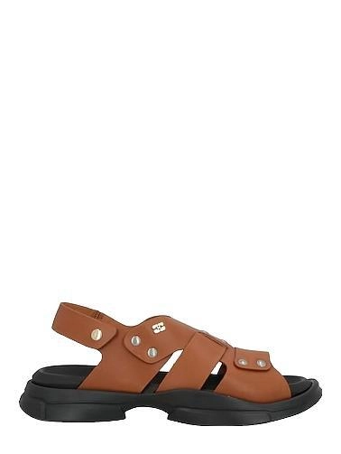 GANNI Leather Slingback Sandals With Round Toe - Brown