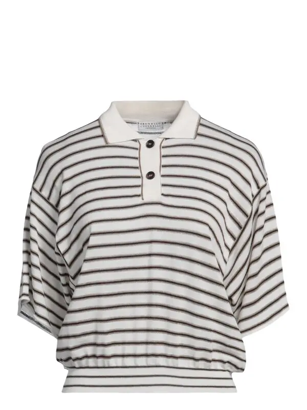 Brunello Cucinelli Striped Polo Collar Short Sleeve Top - White