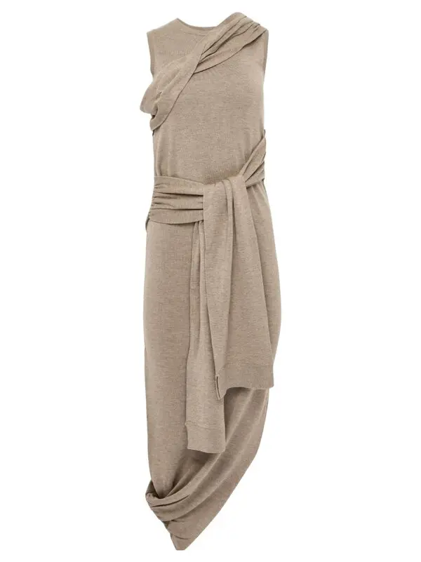 J.W.ANDERSON Sleeveless Knit Midi Dress With Tie Detail - Sandstone