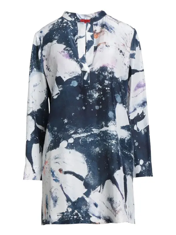 Max & Co. Max&co. Graphic Print Stand Collar Long Sleeve Top - Blue
