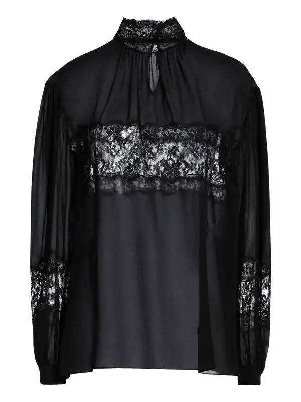 Dolce & Gabbana High Neck Lace Trimmed Blouse - Black