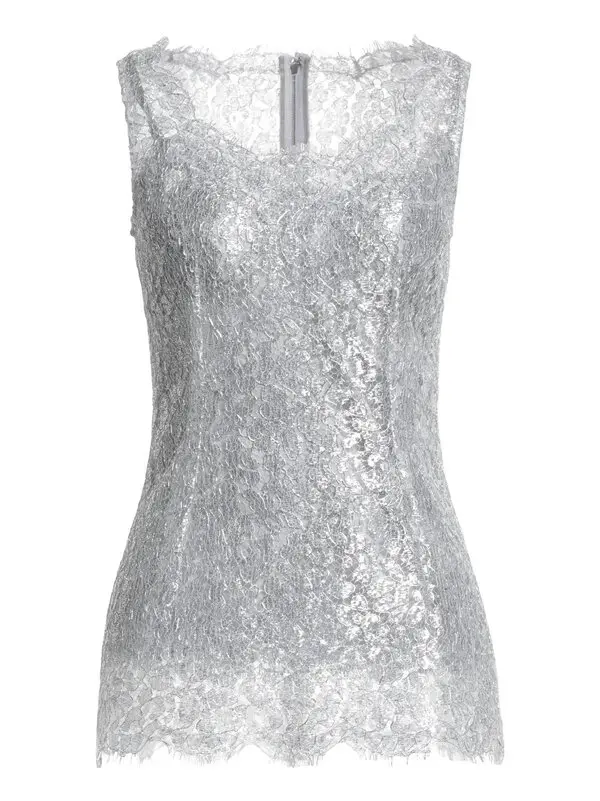 Dolce & Gabbana Sleeveless Metallic Lace Crewneck Top - Gray