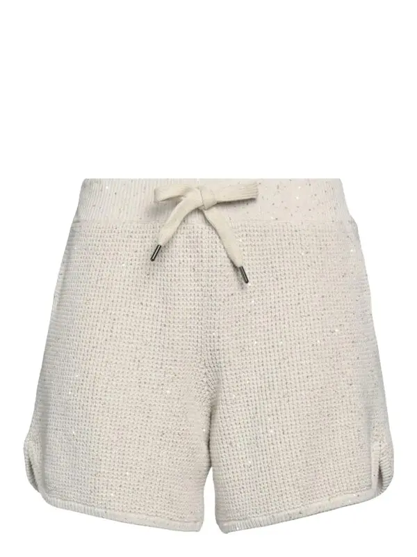 Brunello Cucinelli Knitted Sequined Drawstring Shorts - White