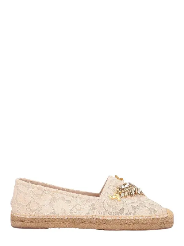 Dolce & Gabbana Lace Espadrilles With Crystal Embellishment - Nude