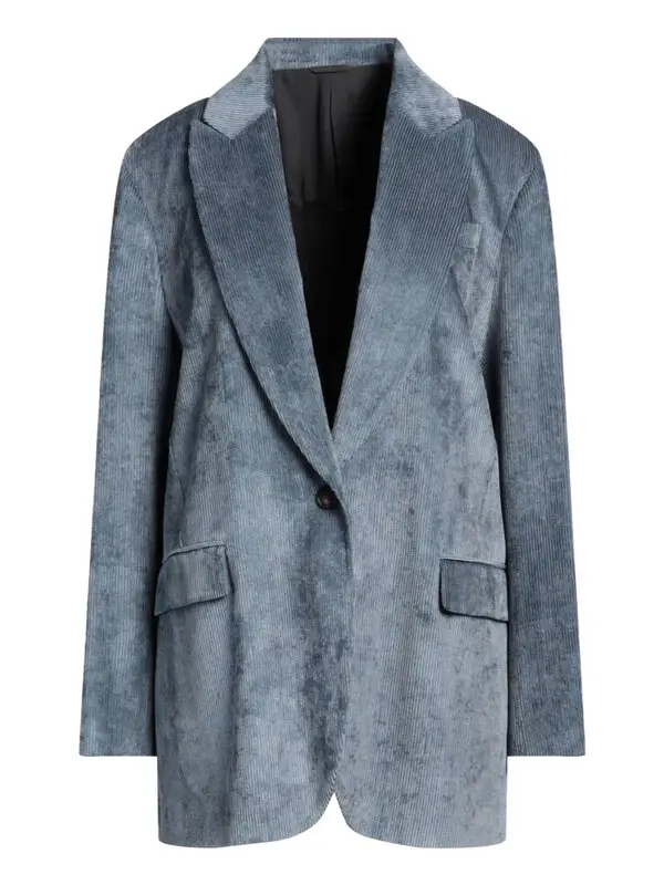Brunello Cucinelli Corduroy Single-breasted Blazer - Gray