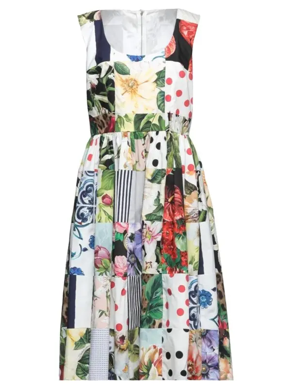 Dolce & Gabbana Sleeveless Floral Print Patchwork Midi Dress - White