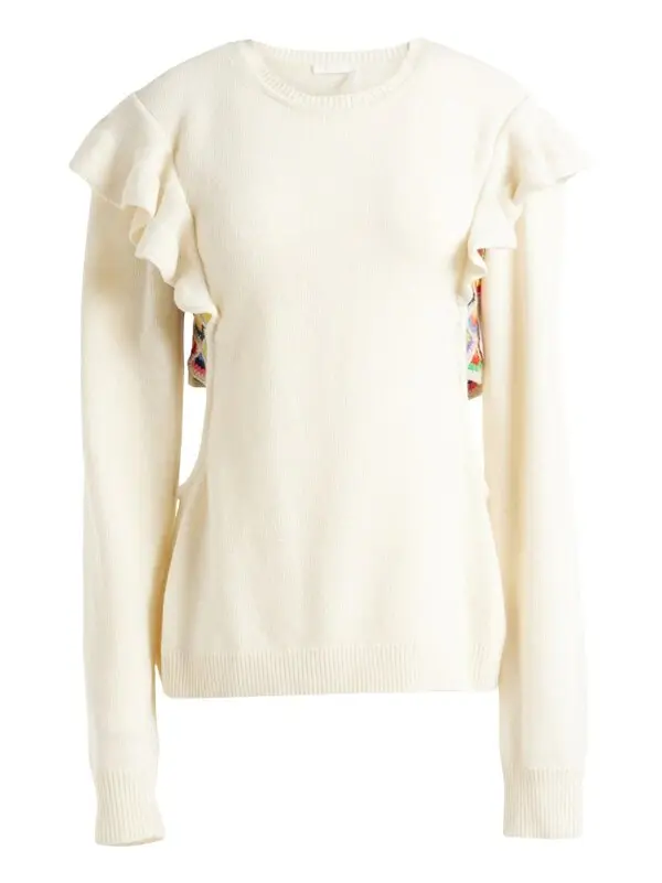 Chloé Crew Neck Sweater With Ruffled Design - White