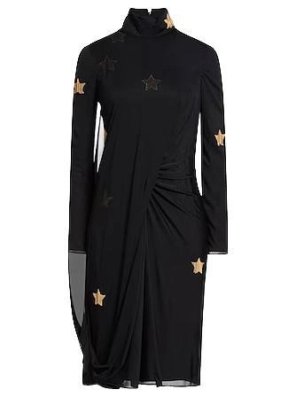 Burberry Long Sleeve Turtleneck Dress With Star Appliqués - Black