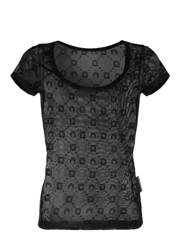 MARINE SERRE Boatneck Short Sleeve Mesh Top - Black