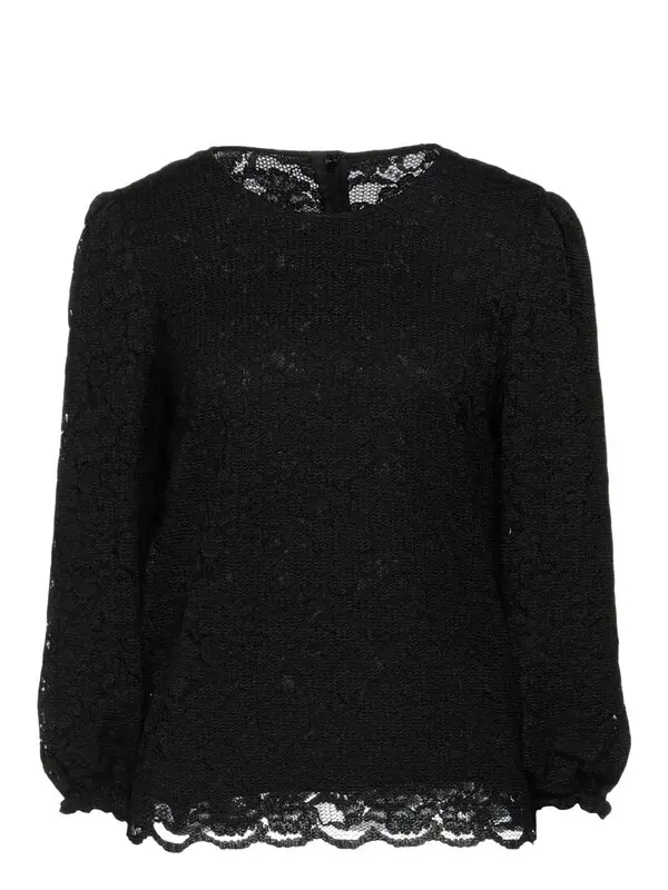 Dolce & Gabbana Lace Crew Neck Long Sleeve Top - Black