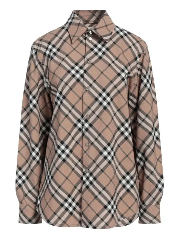 Burberry Long Sleeve Checked Shirt - Nude